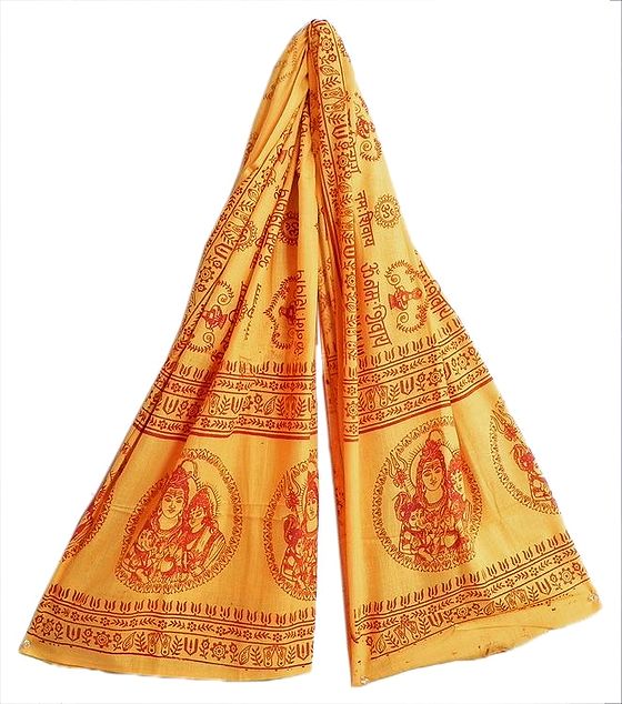 Yellow Angavastram, with Om Namah Shivai Print (in Hindi)