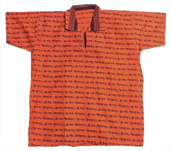 Half Sleeve Saffron Short Kurta with Om Namah Shivai Print