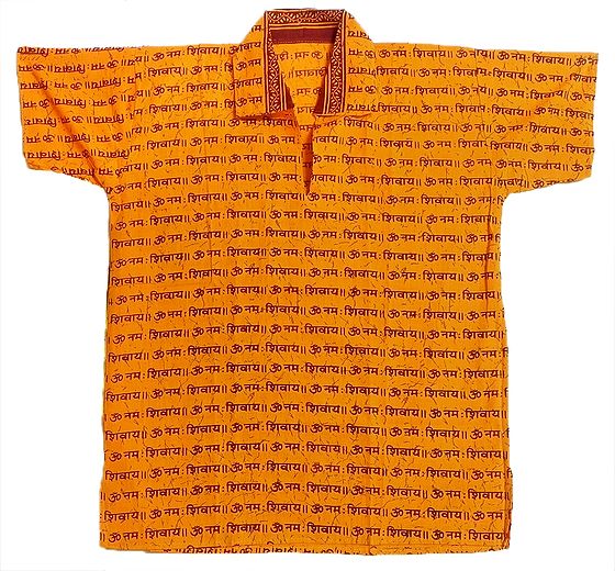 Full Sleeve Saffron Short Kurta with Om Namah Shivai Print