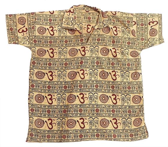 Full Sleeve Light Beige Short Kurta with Om Print