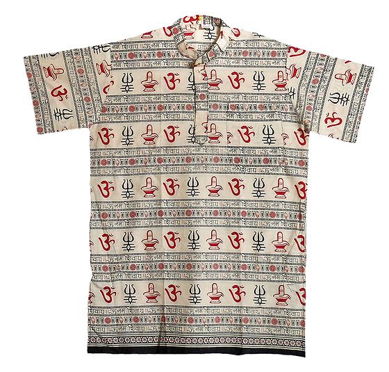 Light Cream Short Kurta with Om Print for Men