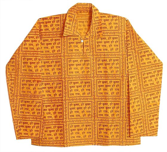 Full Sleeve Short Kurta with Hare Rama Hare Krishna Print