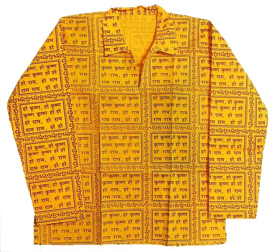 Yellow Short Kurta with Hare Rama Hare Krishna Print
