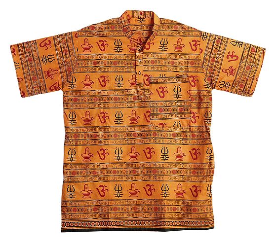 Saffron Short Kurta with Om Print for Men
