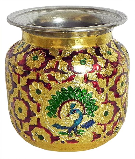 Meenakari Stainless Steel Kalash for Holy Water