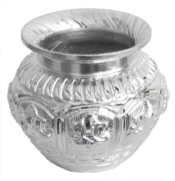White Metal Kalash for Holy Water - Dia - 4 inches