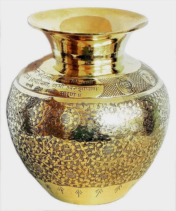 Carved Brass Kalash for Holy Water