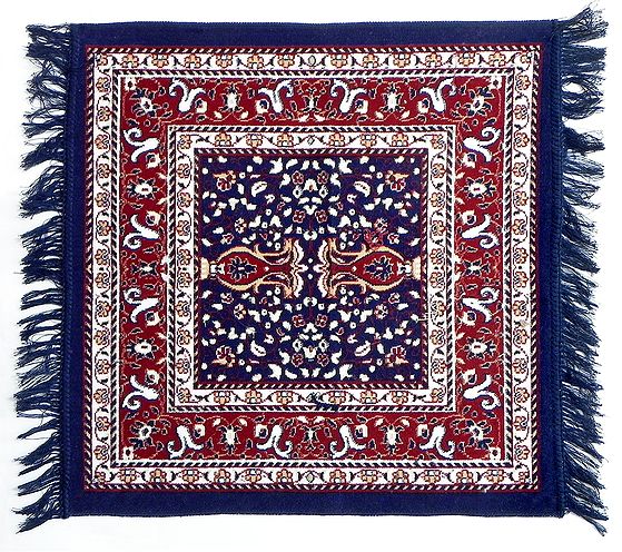Blue with Maroon Velvet Ritual Mat - 26 x 30 inches