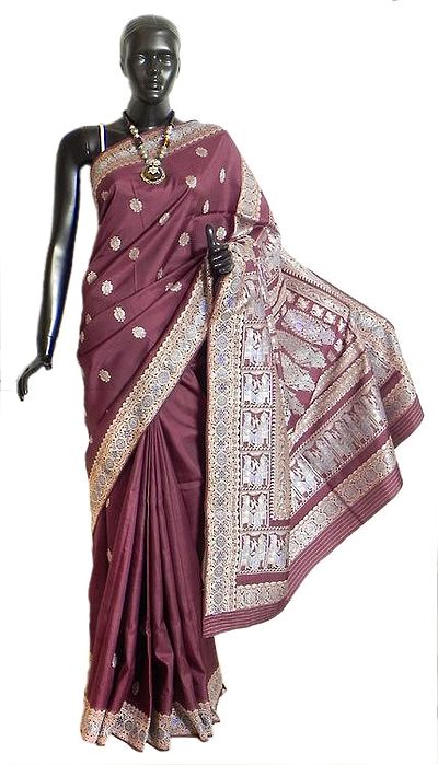 Royal Purple Baluchari Silk Saree with All-Over Boota and Woven King ...