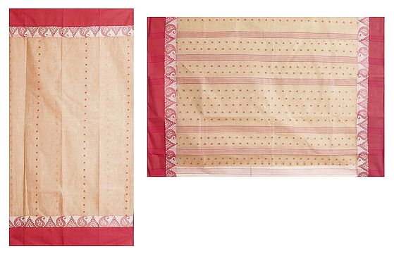 Red Boota on Light Brown Tangail Saree