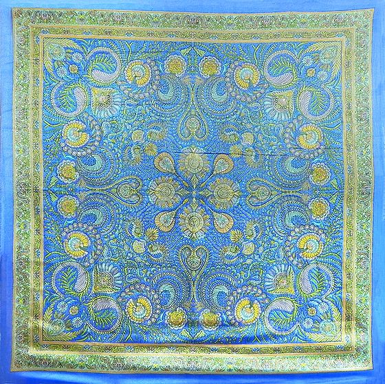 Blue Printed Satin Silk Head Scarf