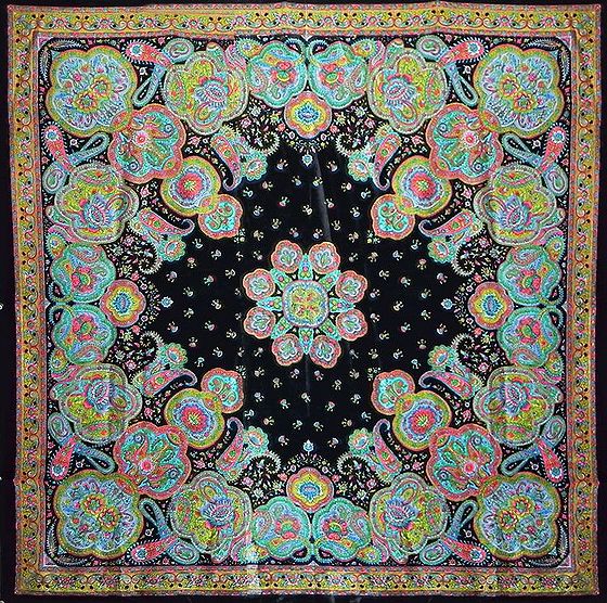 Black and Cyan Printed Satin Silk Head Scarf