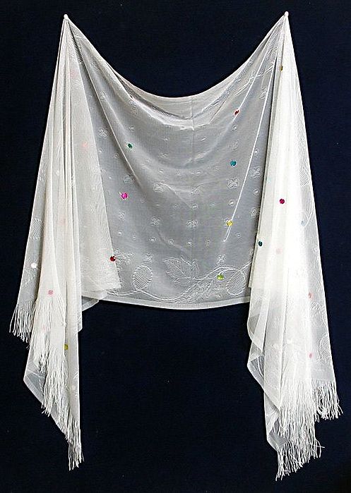 White Net Scarf with Big Sequins