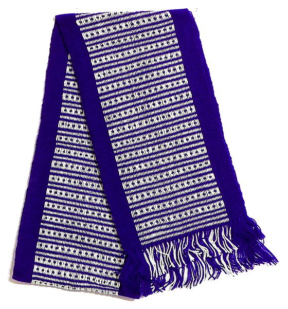 Dark Blue and White Woolen Muffler - 63 inches