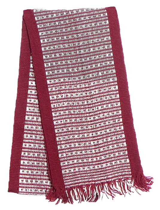 Maroon and White Hand Knitted Woollen Muffler