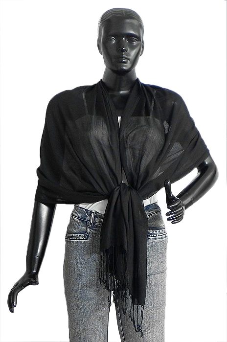 Fine Soft Cotton Black Stole - 27 x 74 inches