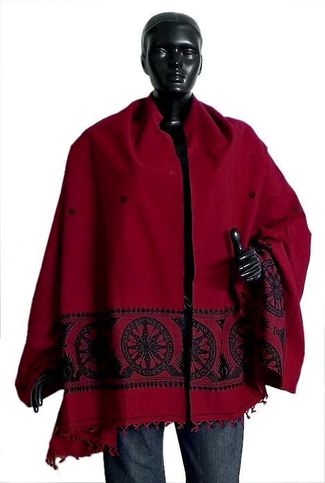 Dark Red Cotton Stole with Black Baluchari Design