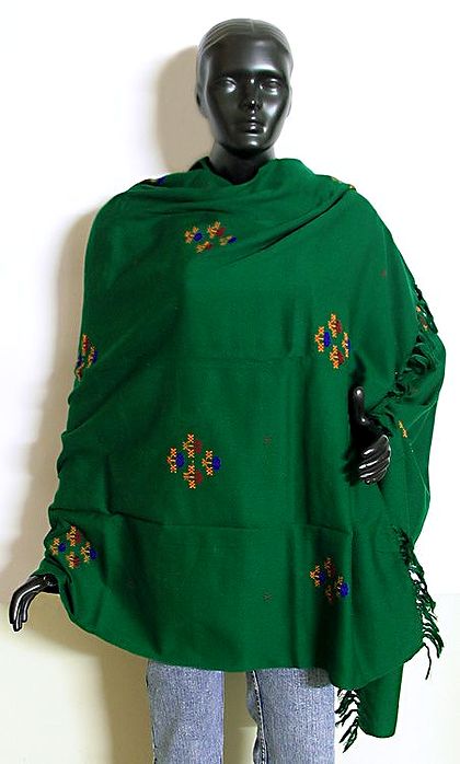 Dark Green Embroidered Manipuri Shawl