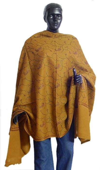 Chrome Yellow ladies Kashmiri Tusha Shawl with Suzni Hand Embroidery