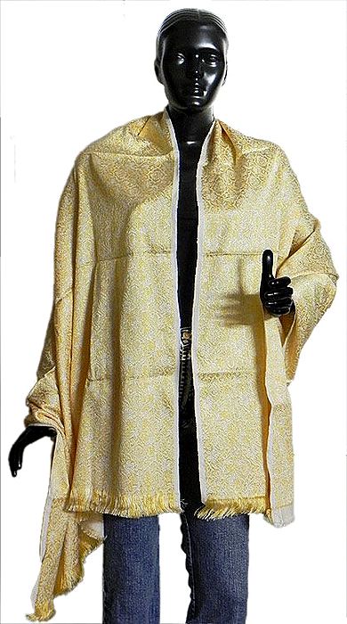 Jamavar Design Reversible Yellow and White Himroo Shawl