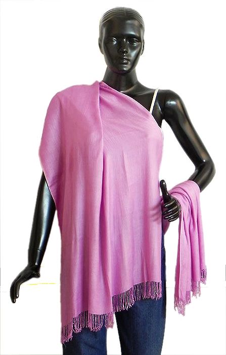 Pink Woolen Stole with Beaded Fringe