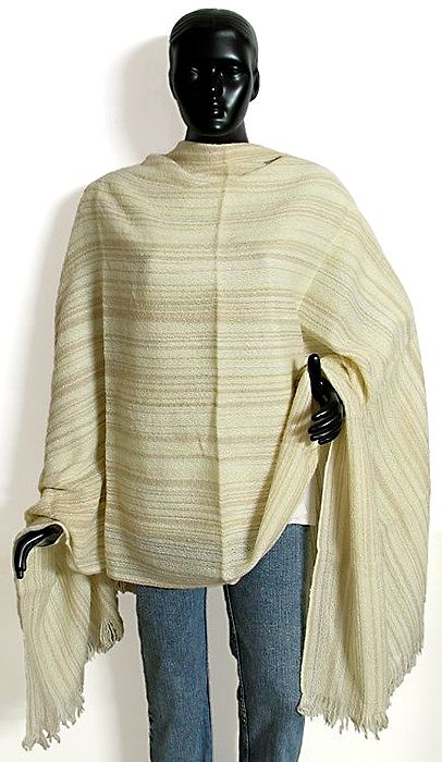 Off White and Light Beige Stripe Shawl