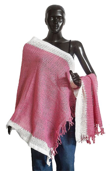 Light Pink Woolen Stole with White Border - Online Shop