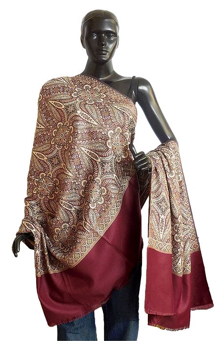 Light Woolen Shawl with Paisley Design