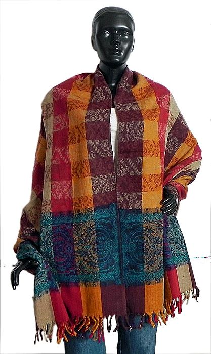 Multicolor Check Woolen Shawl