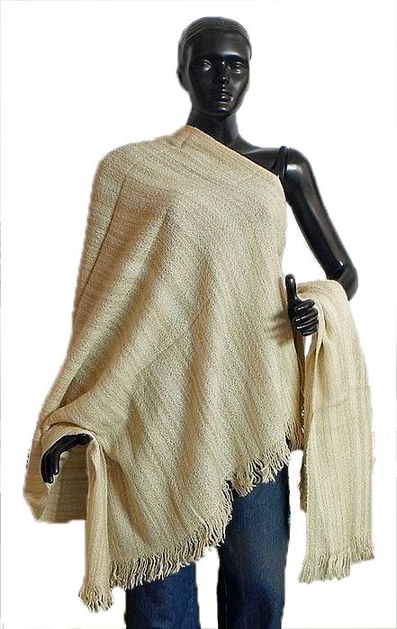 Light Beige with White Striped Woolen Shawl