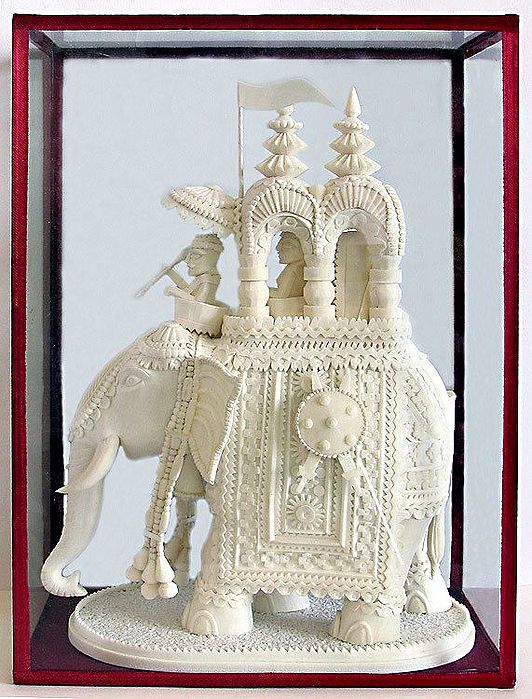 Decorated Indian Elephant with Howdah and King