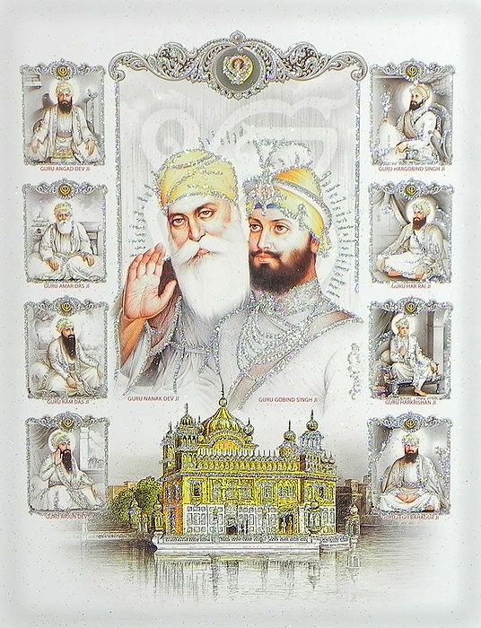 Ten Sikh Gurus (Poster with Glitter) 20 x 14 inches - Unframed
