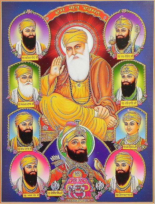 Ten Sikh Gurus (Poster with Glitter) 18 x 14 inches - Unframed