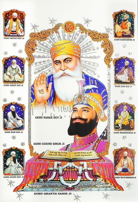 Ten Sikh Gurus with Guru Granth Sahib(Poster with Glitter)36x25 in ...
