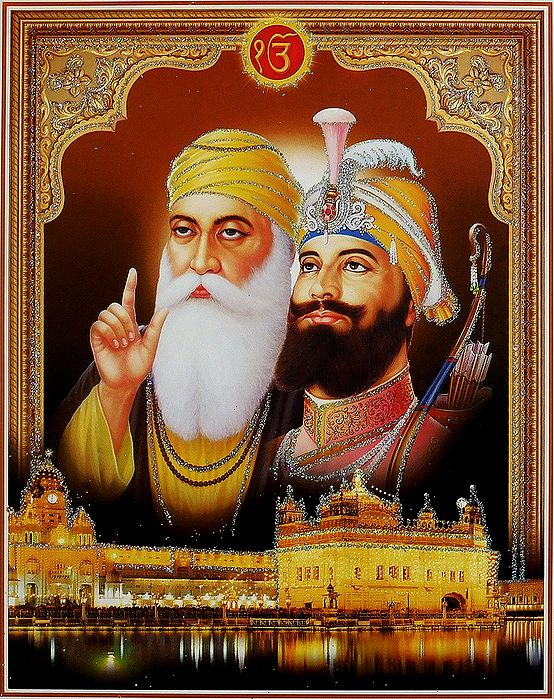 Sikh Gurus with Guru Granth Sahib - Poster with Glitter