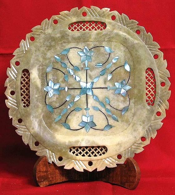 Blue Shell Inlay Work in Marble Plate
