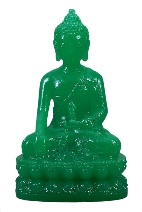 Green Buddha in Bhumisparsha Mudra - Stone Dust Statue
