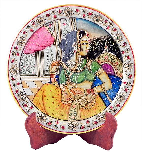 Rajput Princess Painting on Marble Plate