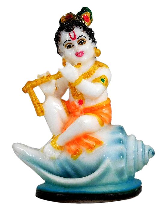 Krishna on Conch - Marble Dust Statue