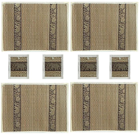 Hand Weaved Palm Leaf Dining Table Mats with Zari Ribbon