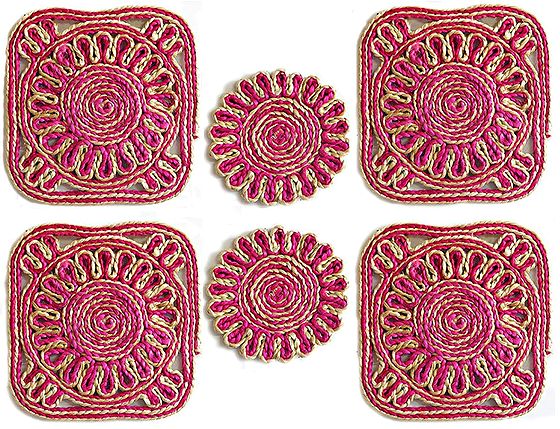 Handmade Four Square and Two Small Round Table Mats