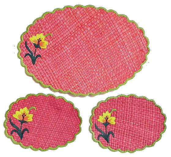 Hand Weaved Palm Leaf Table Mats with Embroidery