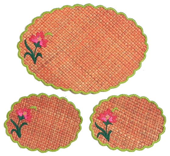 Hand Weaved Palm Leaf Table Mats with Embroidery