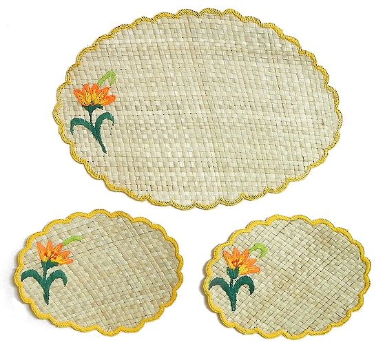 Hand Weaved Palm Leaf Table Mats with Embroidery