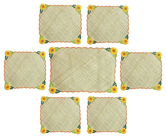 Hand Weaved Palm Leaf Dining Table Mats with Embroidery