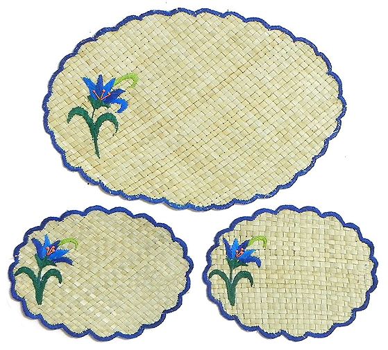 Hand Weaved Palm Leaf Table Mats with Embroidery