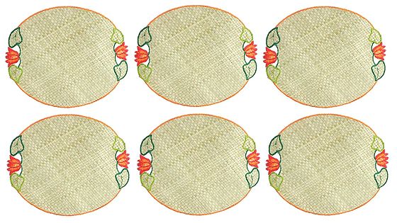 Hand Weaved Palm Leaf Table Mats with Embroidery