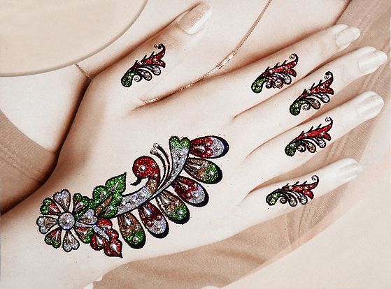 Multicolor Glitter with Bead Sticker Mehendi