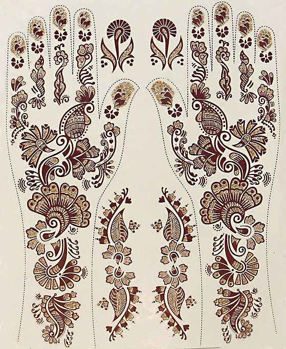 Maroon and Golden Sticker Mehendi on Hand and Body Decor