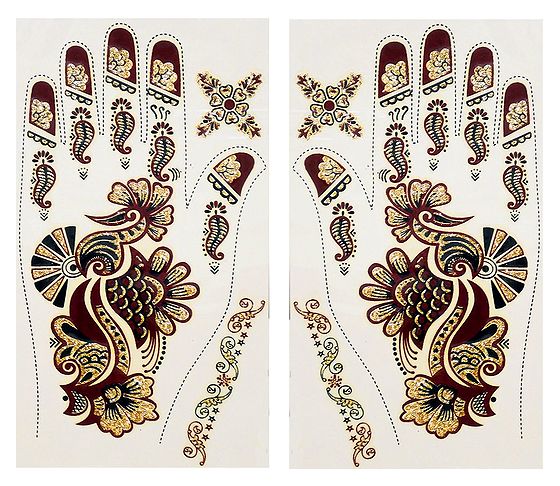 Pair of Maroon, Black, Golden Glitter Sticker Mehendi
